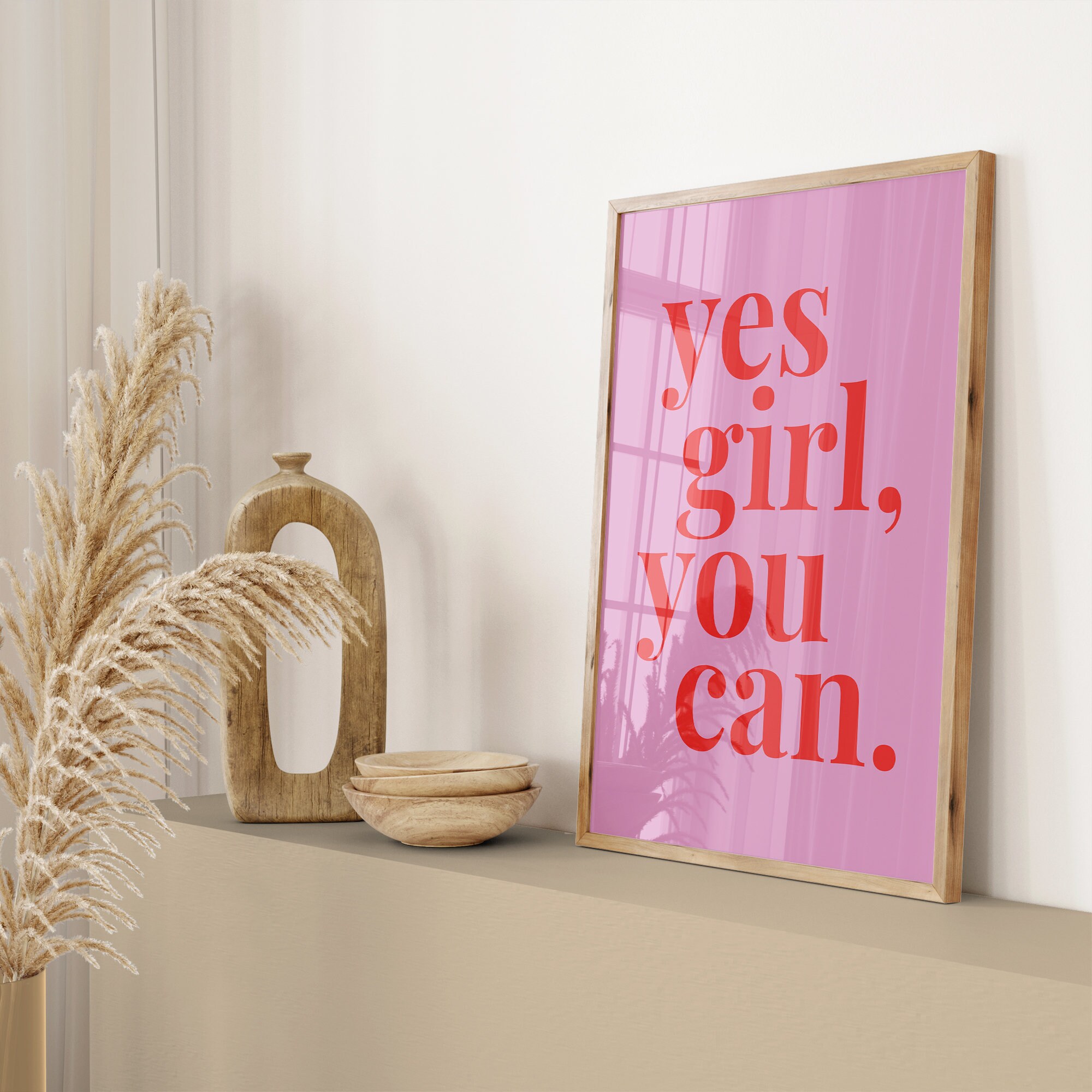 Yes Girl You Can, Affirmation Poster, Typography Wall Art Print ...