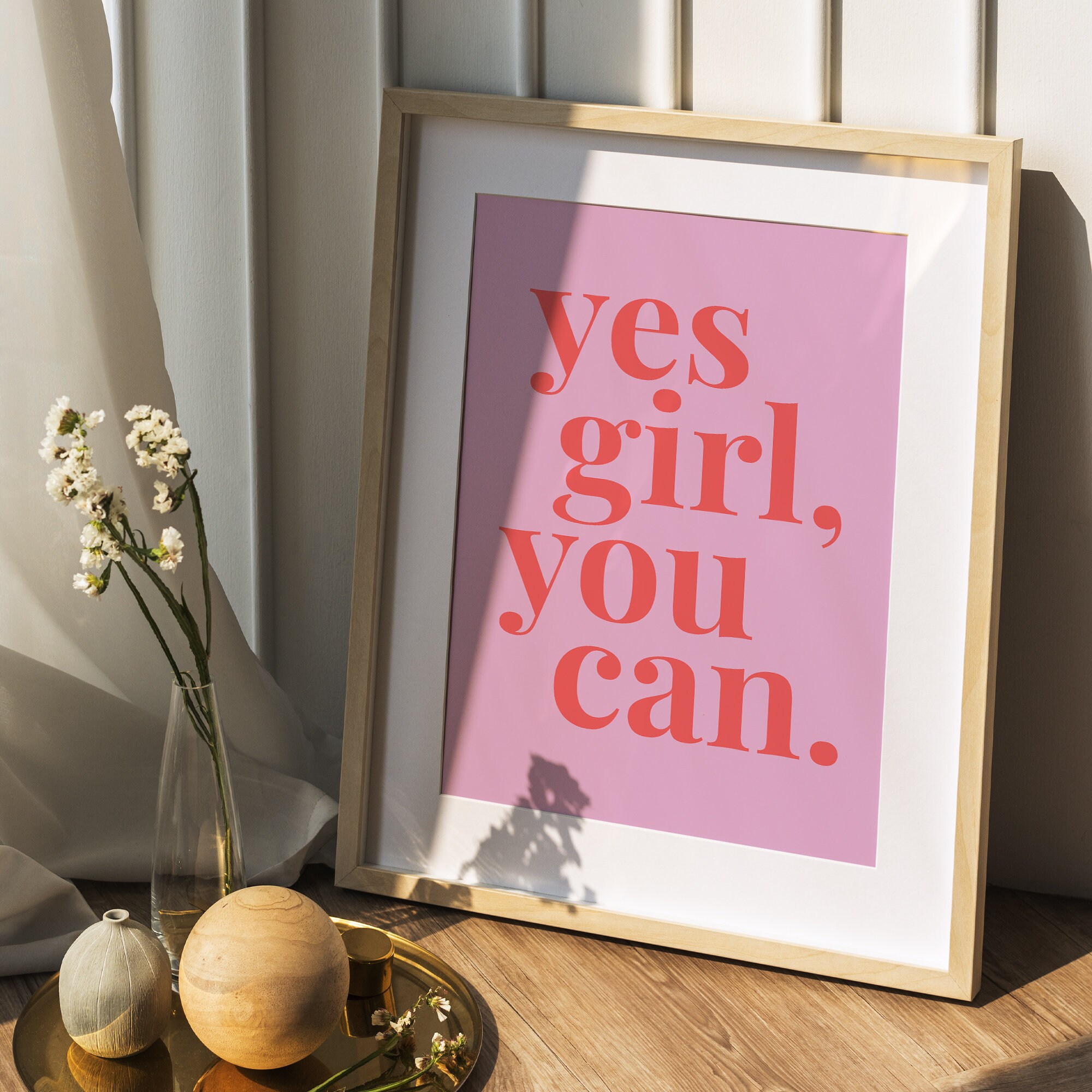 Yes Girl You Can, Affirmation Poster, Typography Wall Art Print ...