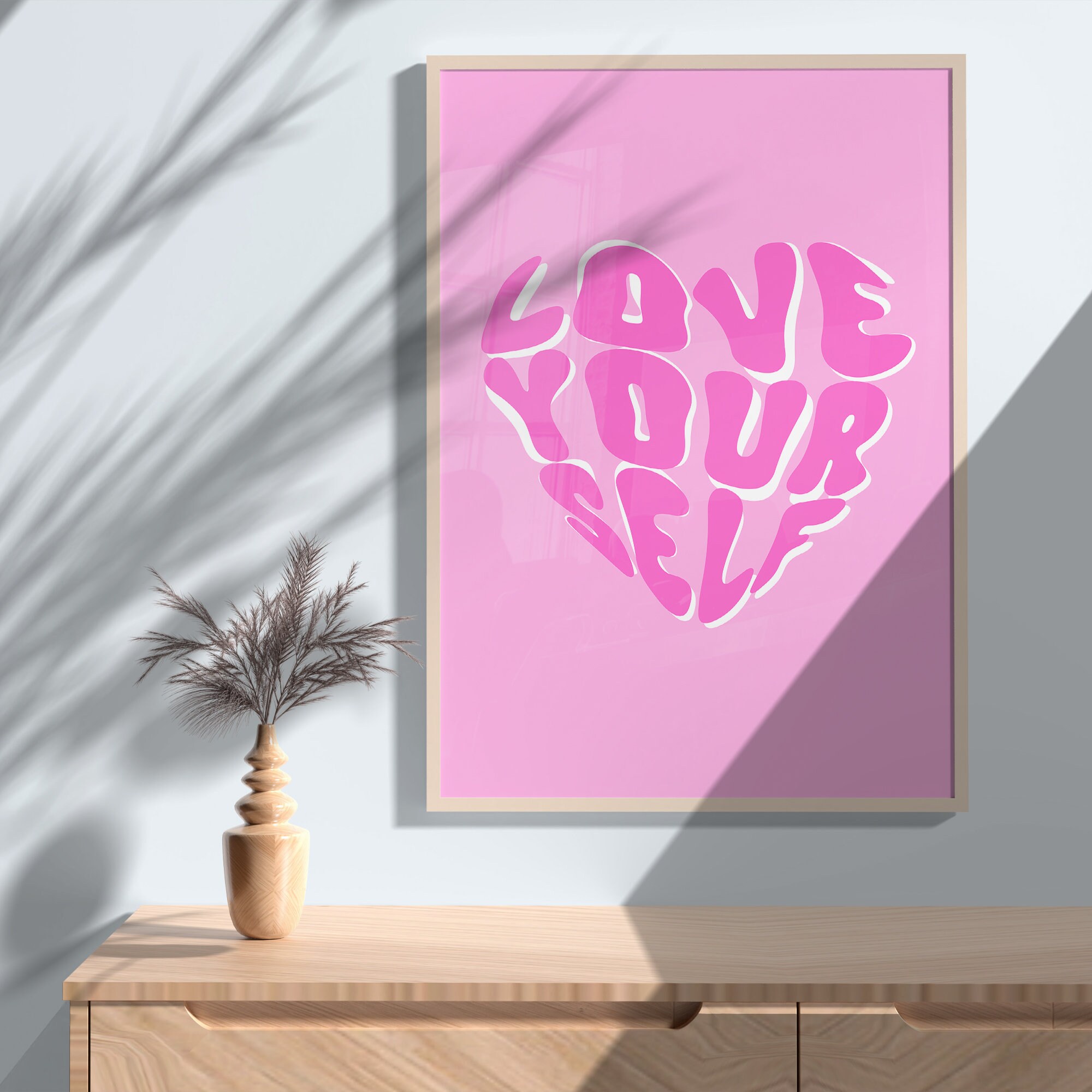 Love Yourself, Typography Wall Art Print, Positive Hearts Print, Girl ...