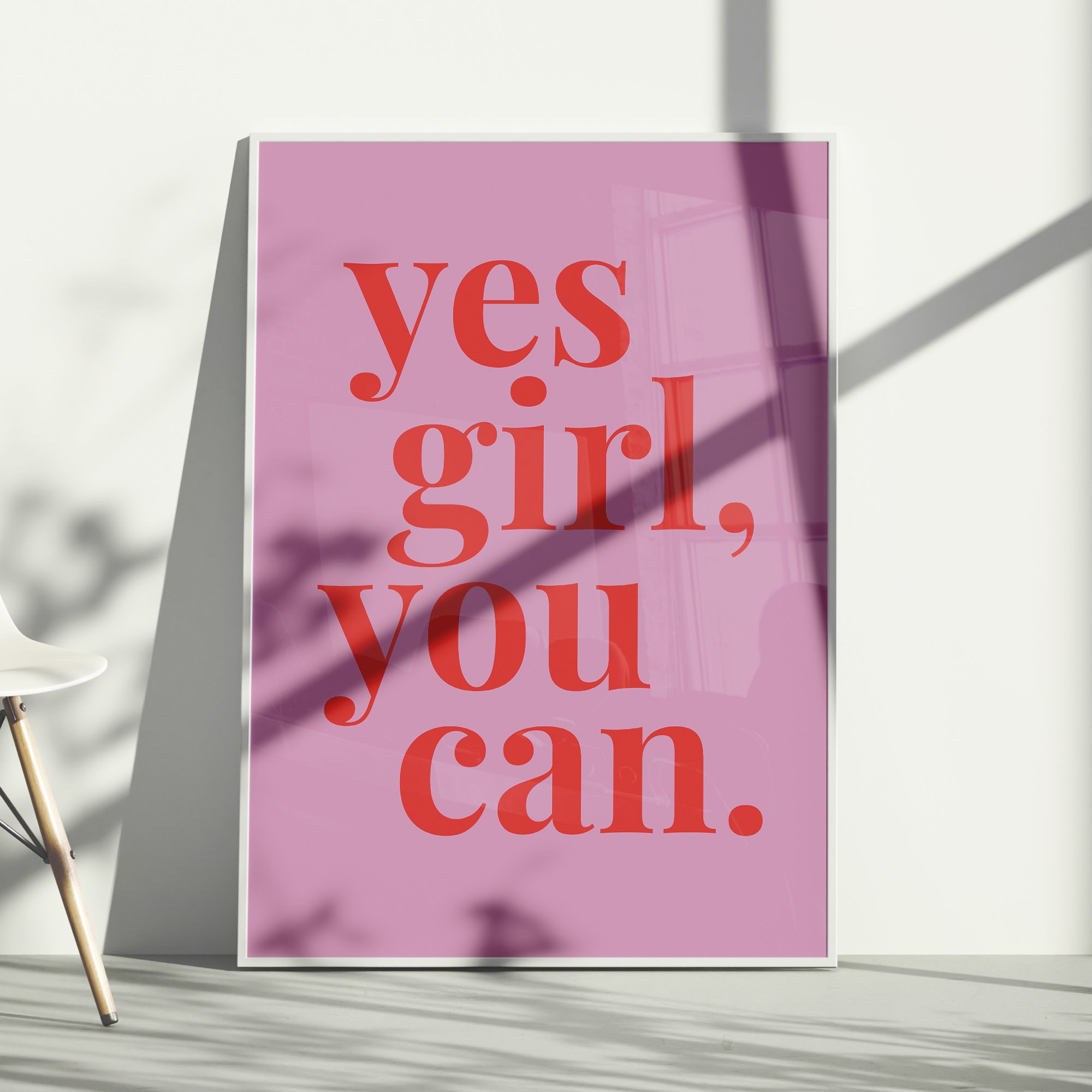 Yes Girl You Can, Affirmation Poster, Typography Wall Art Print ...