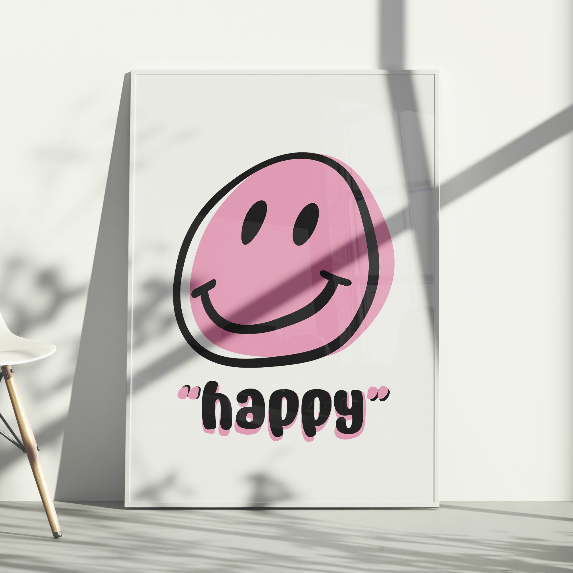 Smile Face Poster, Trendy Aesthetic Room Decor, Pink Wall Art Print ...