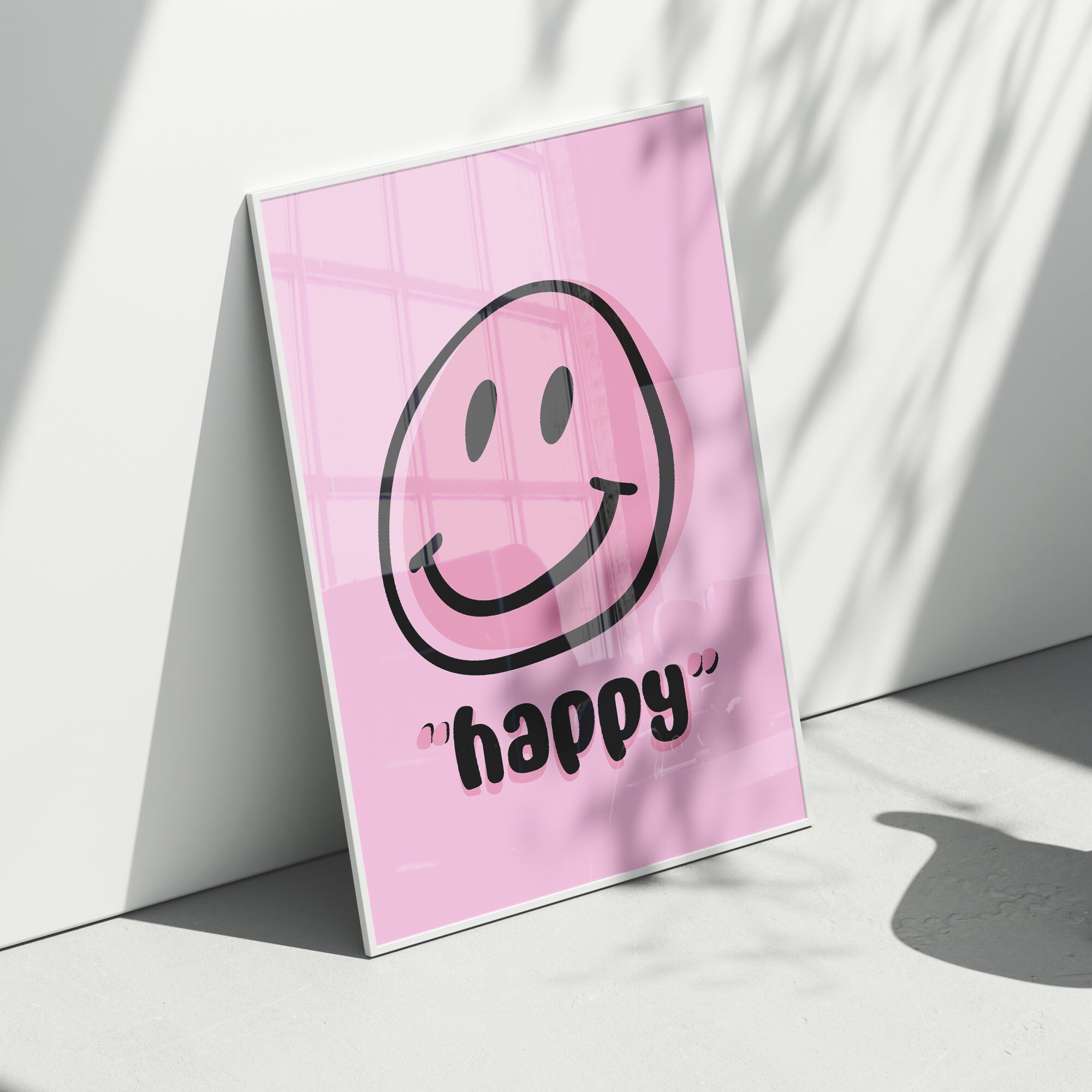 Smile Face Poster Trendy Aesthetic Room Decor Pink Wall Art - Etsy