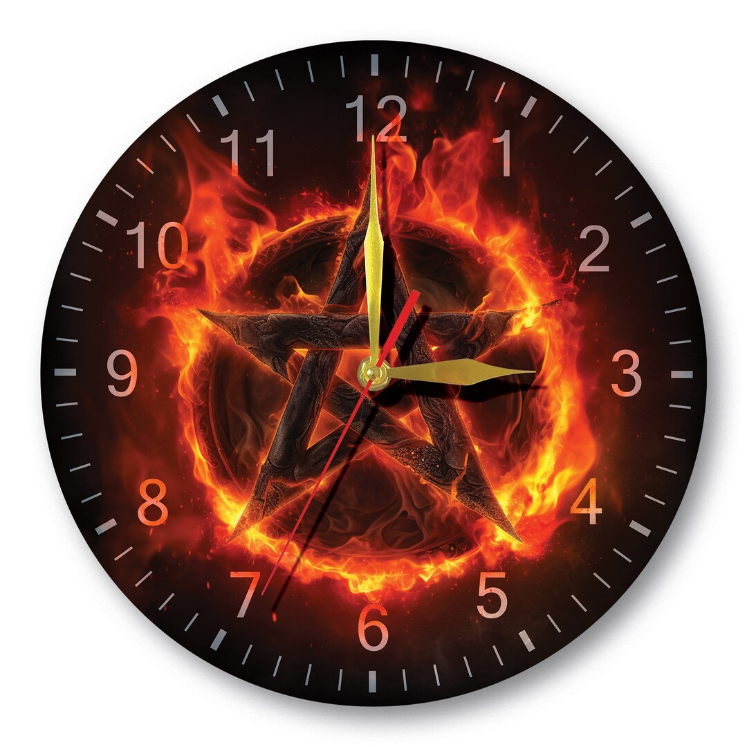 Withchy Wall Clock Fiery Pentacle | Unique Wall Clock for Wiccans - Etsy