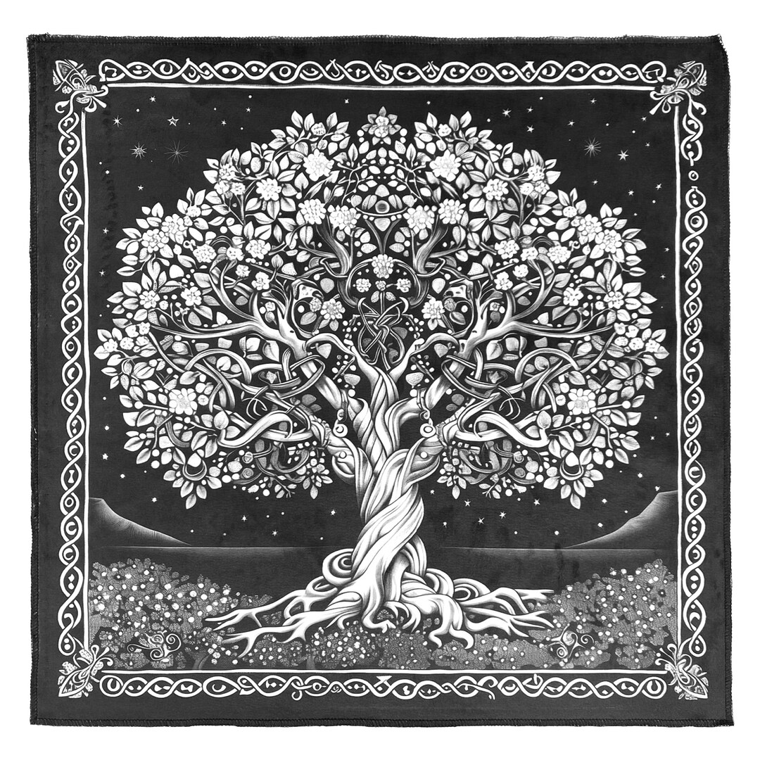 Monochrome Altar Cloth Tree of Life | 24 Inches Plush Tablecloth | Mat ...