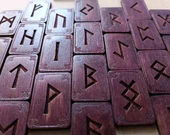 Wooden Runic Set, 25 Pcs With Velvet Pouch Wood Runes Elder Futhark - Etsy
