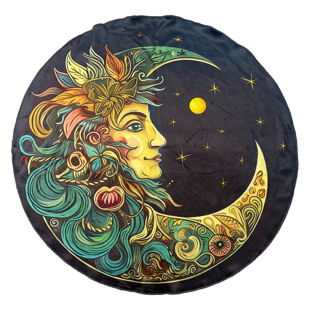 Altar Cloth Circle Moon | Round Plush Tablecloth | Mat for Tarot and ...