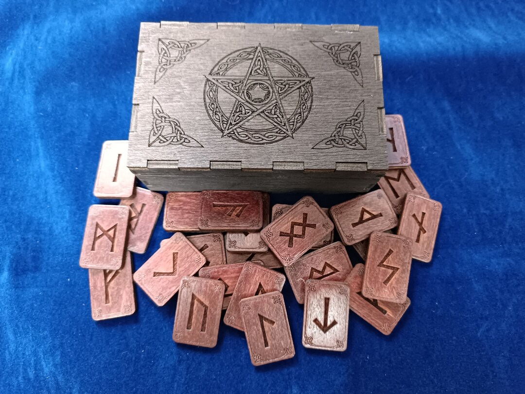 Wooden Runic Set With Pentacle Box | Elder Futhark Runes Set - Etsy
