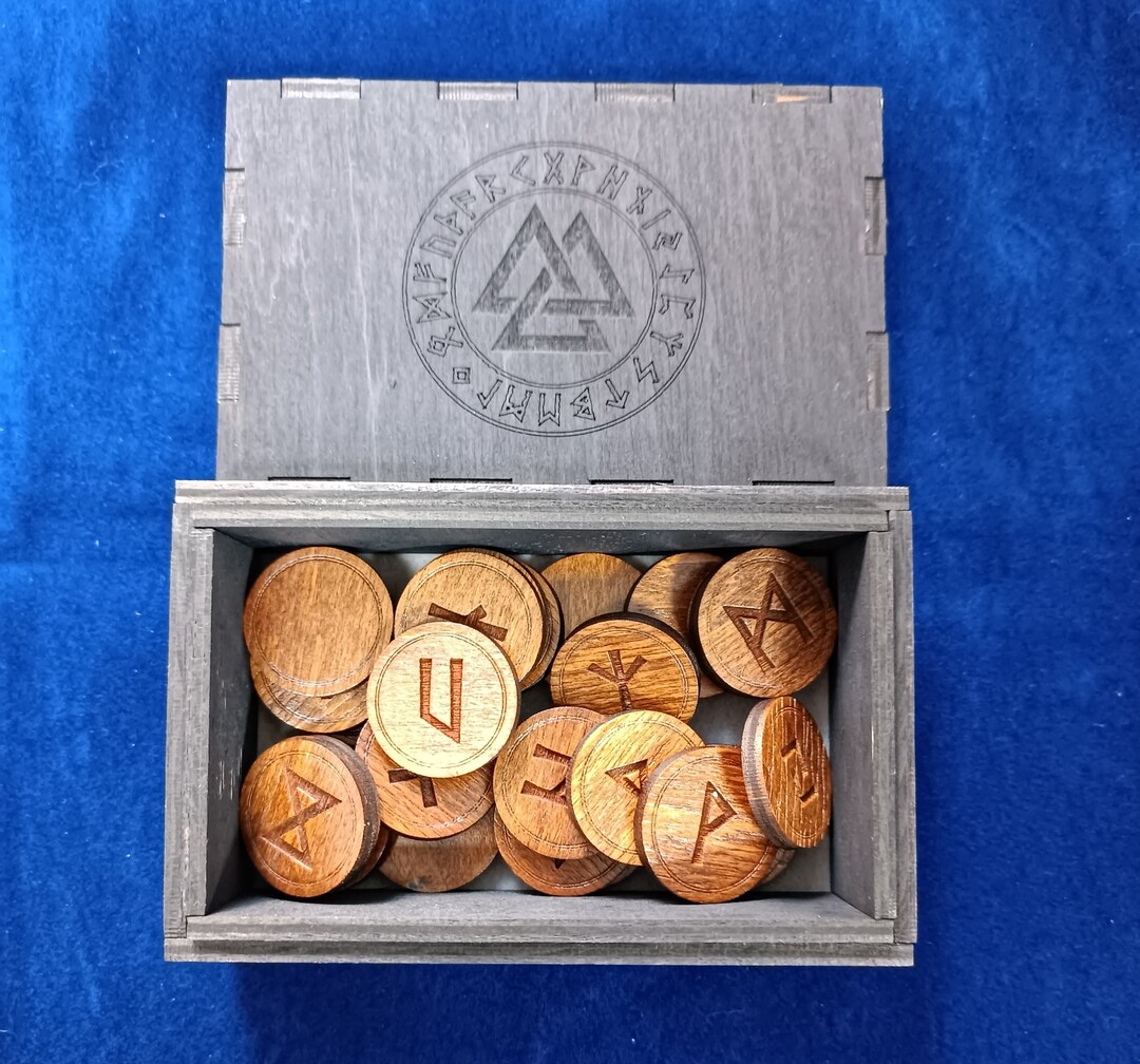 Wooden Circle Runic Set With Valknut Box | Elder Futhark Runes Set - Etsy