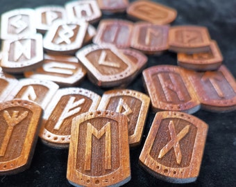 Wooden Runic Set, 25 Pcs With Velvet Pouch Wood Runes Elder Futhark - Etsy