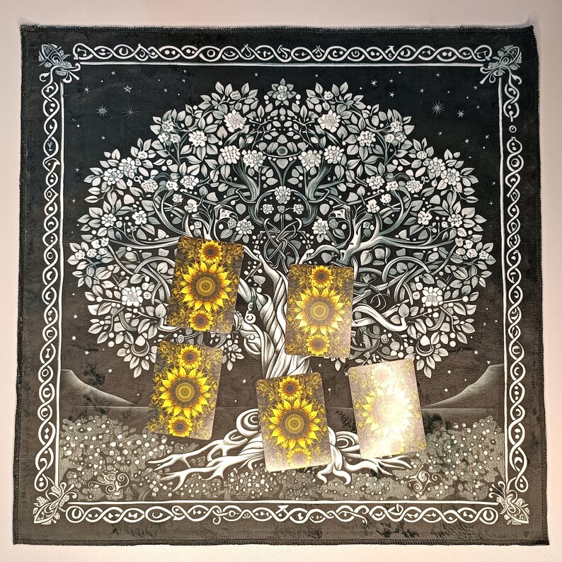 Monochrome Altar Cloth Tree of Life | 24 Inches Plush Tablecloth | Mat ...
