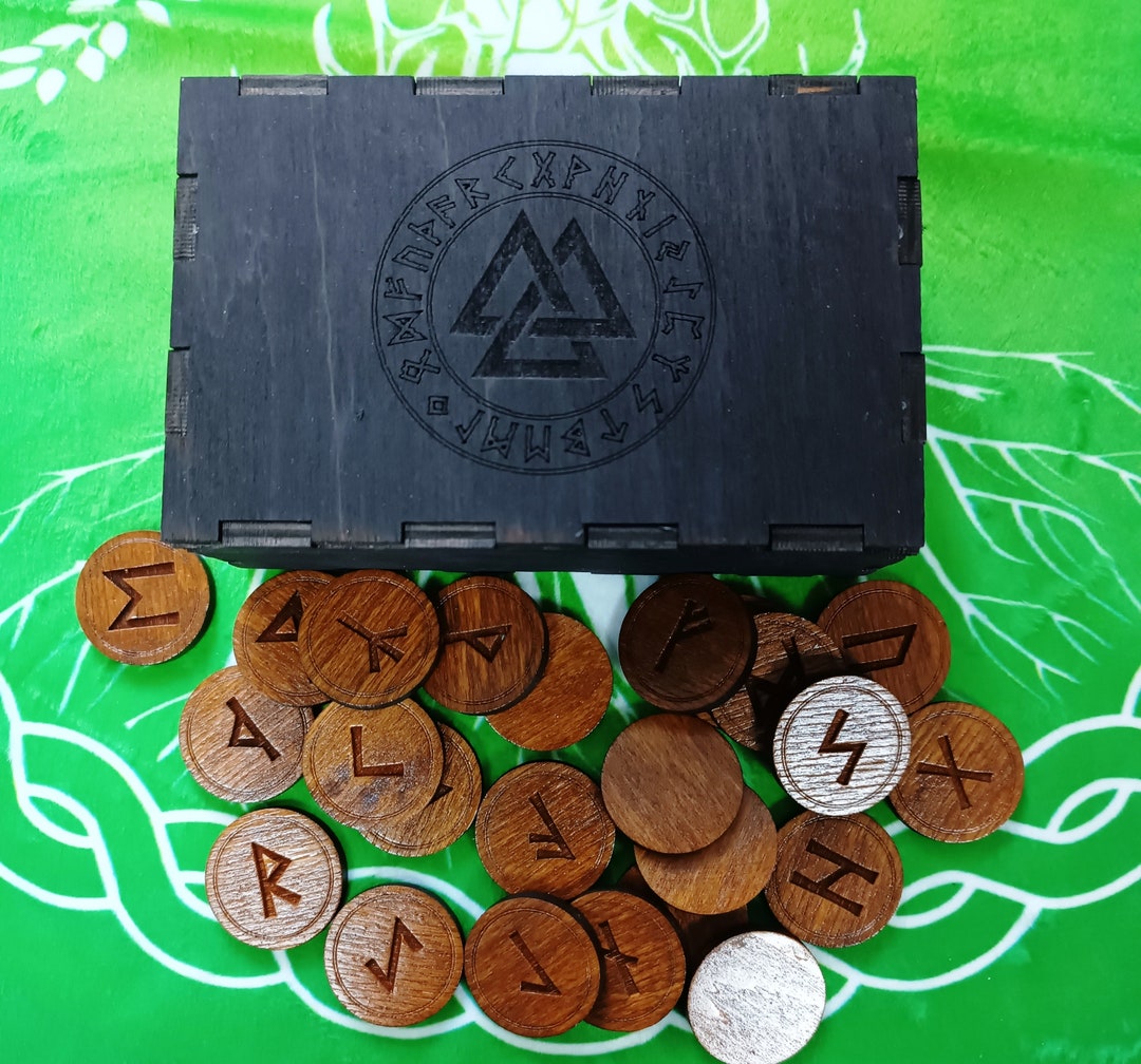Runes Box Valknut, Mini Tarot Card Storage, Treasury Box, Wooden Tarot ...