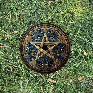 Altar Tile Pentacle Golden, Pentagram Altar, Wall Decor, Witchcraft ...