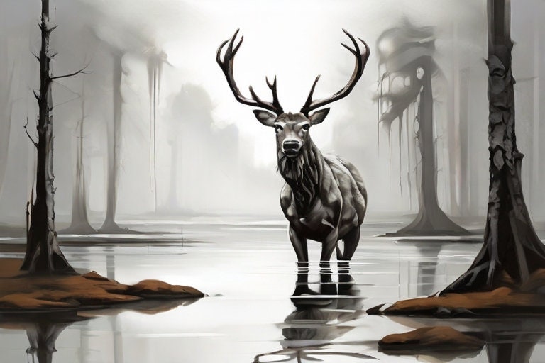 Elk in Swamp Digital Art Print, Wildlife Wall Decor - Etsy