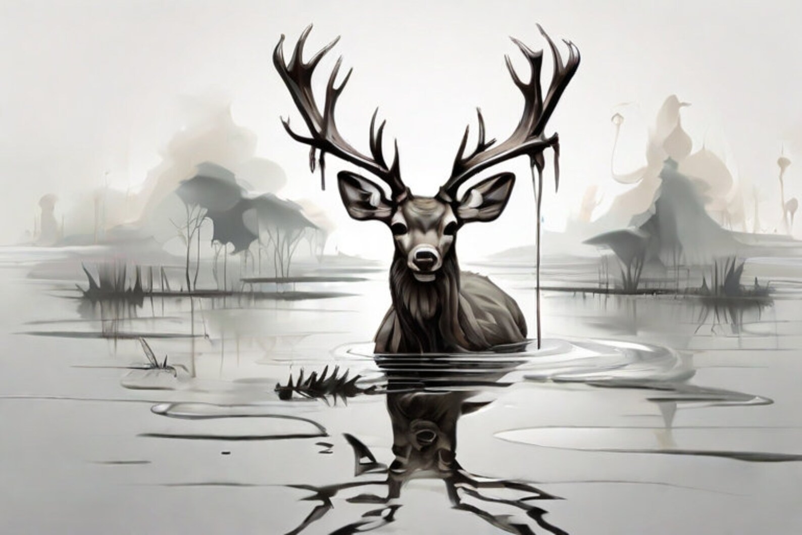 Elk in Swamp Digital Art Print, Wildlife Wall Decor - Etsy