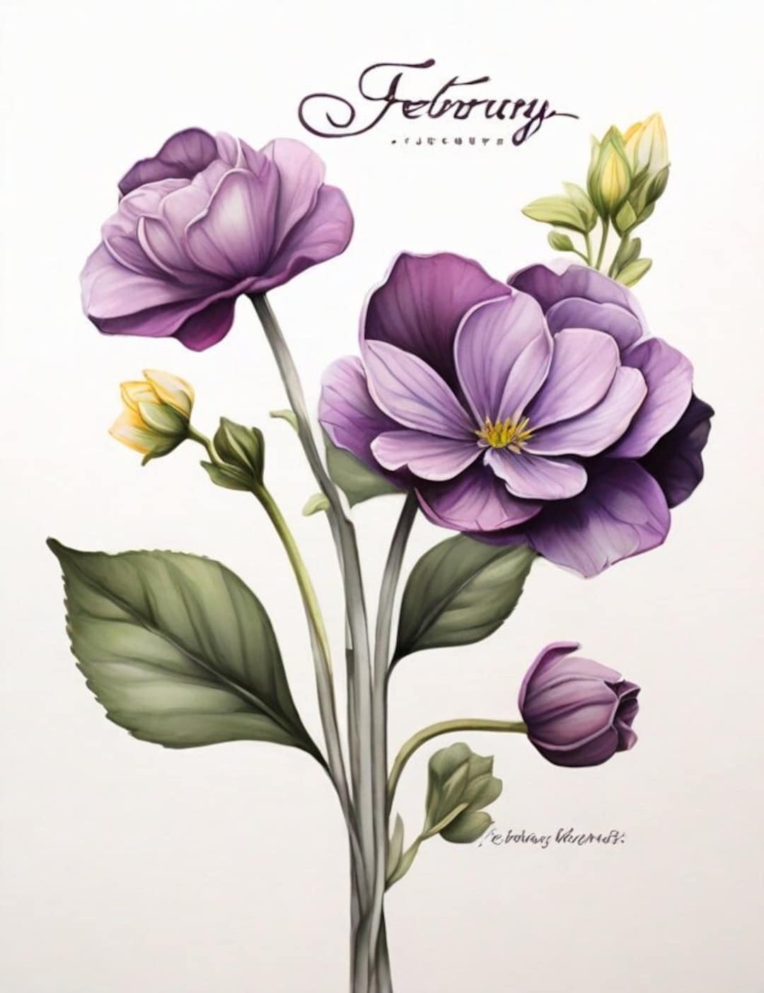 February Birth Flower Print, Digital File, Violet, Gift, Unframed ...