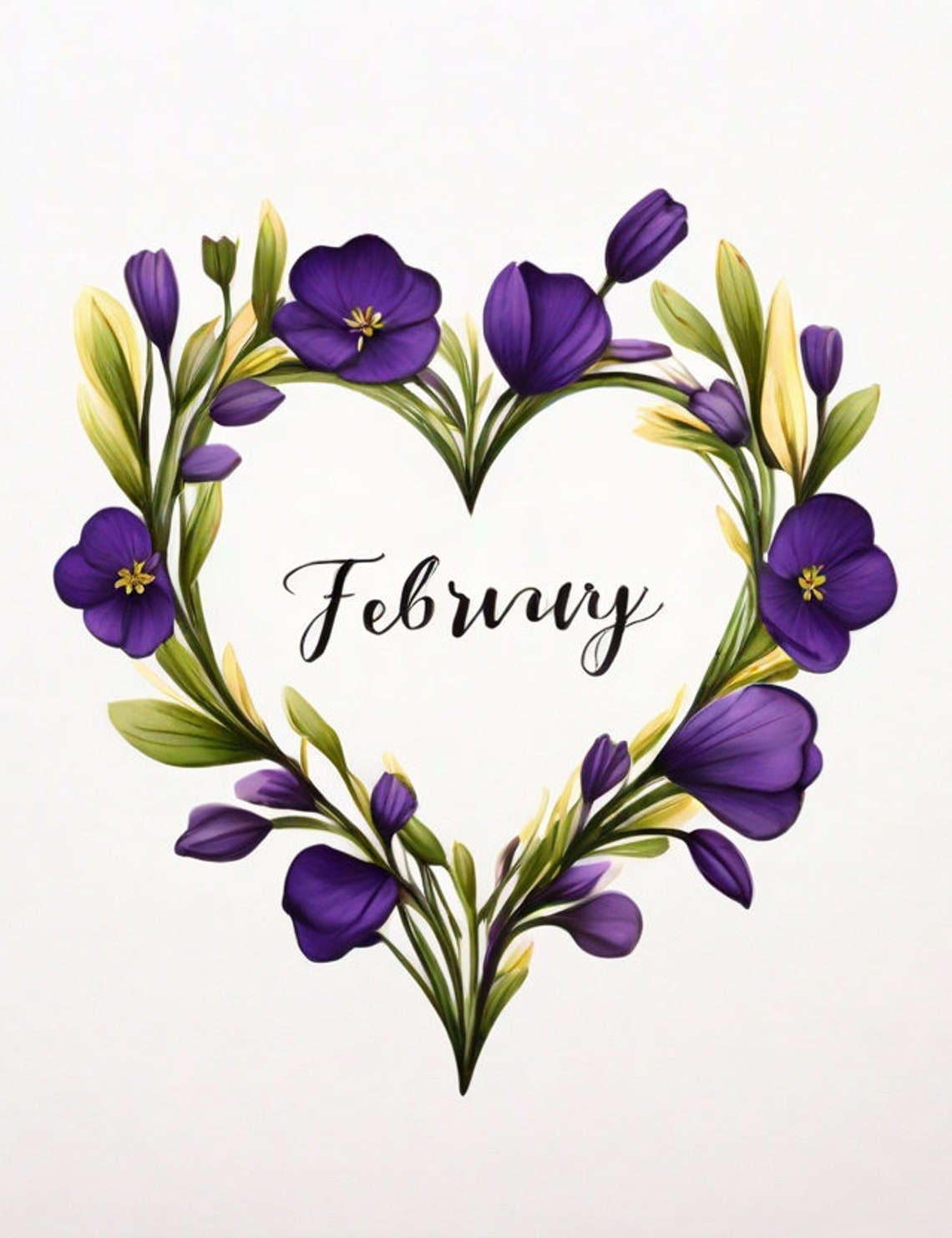 February Birth Flower Print, Digital File, Violet, Gift, Unframed ...
