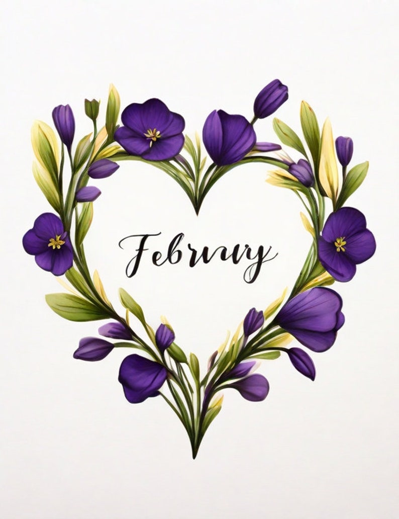 February Birth Flower Print, Digital File, Violet, Gift, Unframed ...