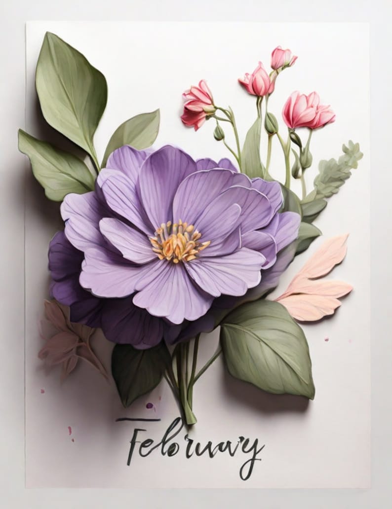 February Birth Flower Print, Digital File, Violet, Gift, Unframed ...