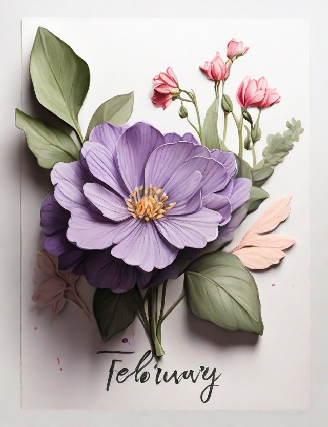 February Birth Flower Print, Digital File, Violet, Gift, Unframed ...