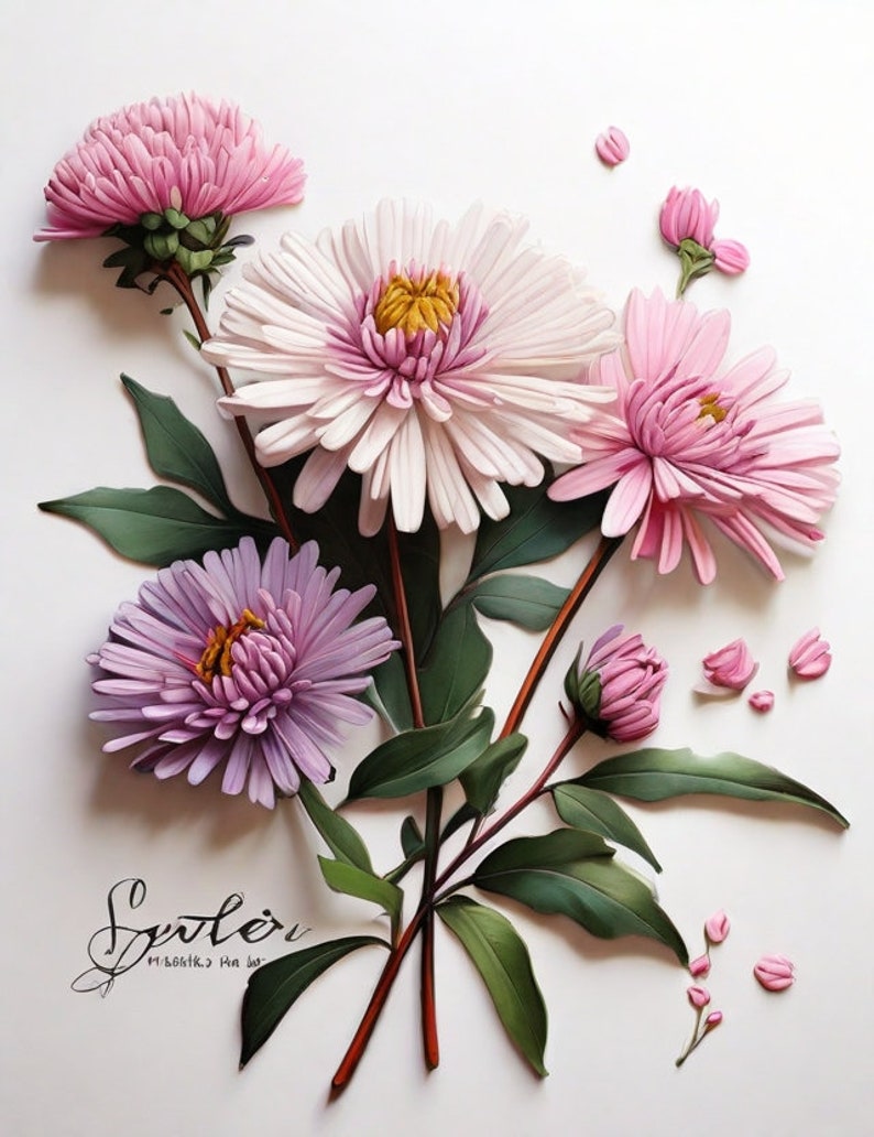 September Birth Flower, the Aster in a Downloadable Print, Perfect as a ...