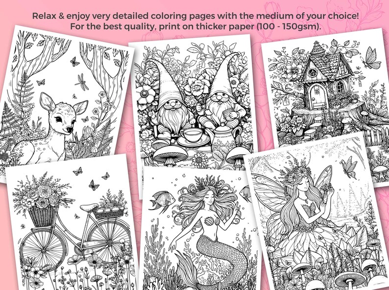 Fantasy and Flower Coloring Pages + FREE Bookmarks & Cards Bundle - Etsy