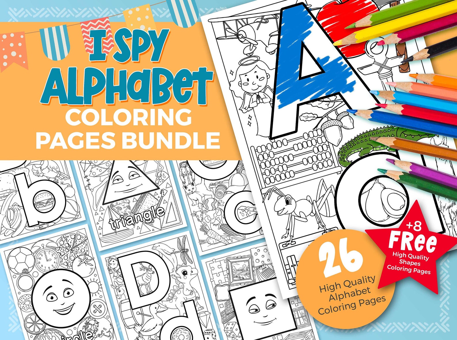 Alphabet Coloring Pages + FREE Shapes Coloring Pages Bundle - Etsy