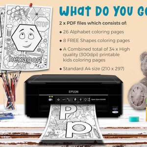 Alphabet Coloring Pages + FREE Shapes Coloring Pages Bundle - Etsy