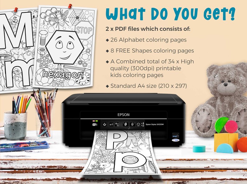 Alphabet Coloring Pages + FREE Shapes Coloring Pages Bundle - Etsy