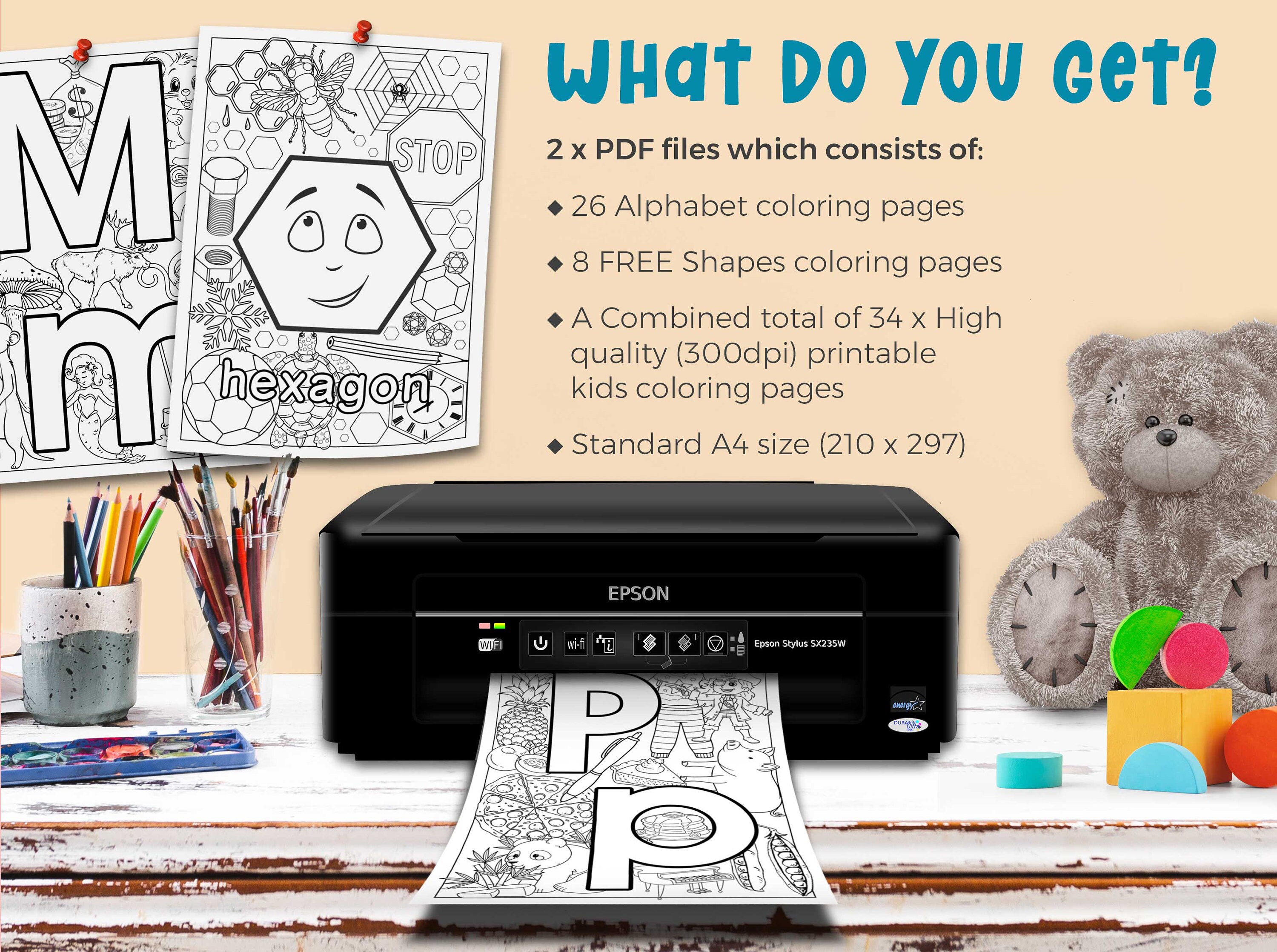 Alphabet Coloring Pages + FREE Shapes Coloring Pages Bundle - Etsy