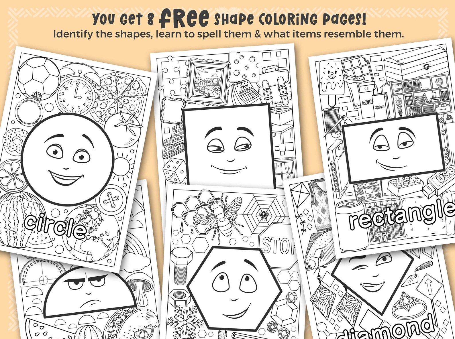 Alphabet Coloring Pages + FREE Shapes Coloring Pages Bundle - Etsy