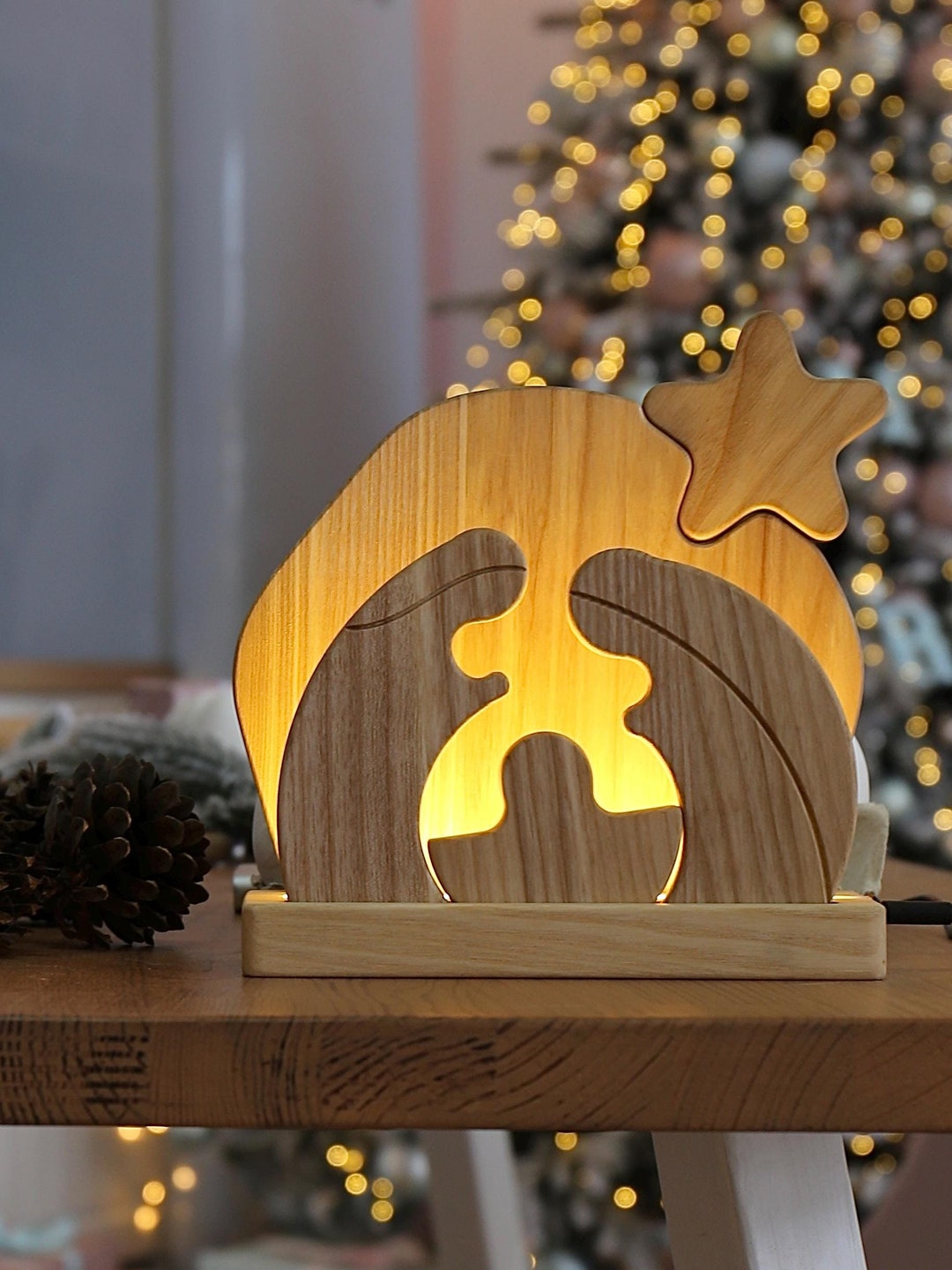 Christmas Nativity Scene, Catholic Night Light, Wooden Nativity Sets ...