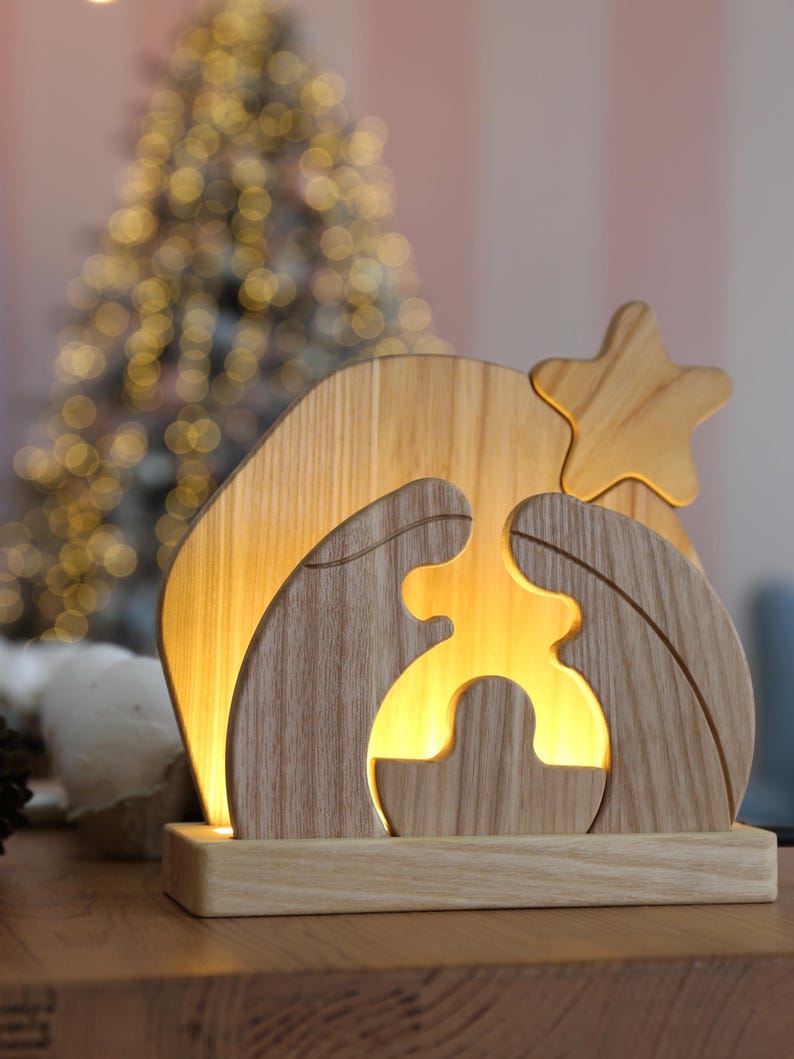 Christmas Nativity Scene, Catholic Night Light, Wooden Nativity Sets ...