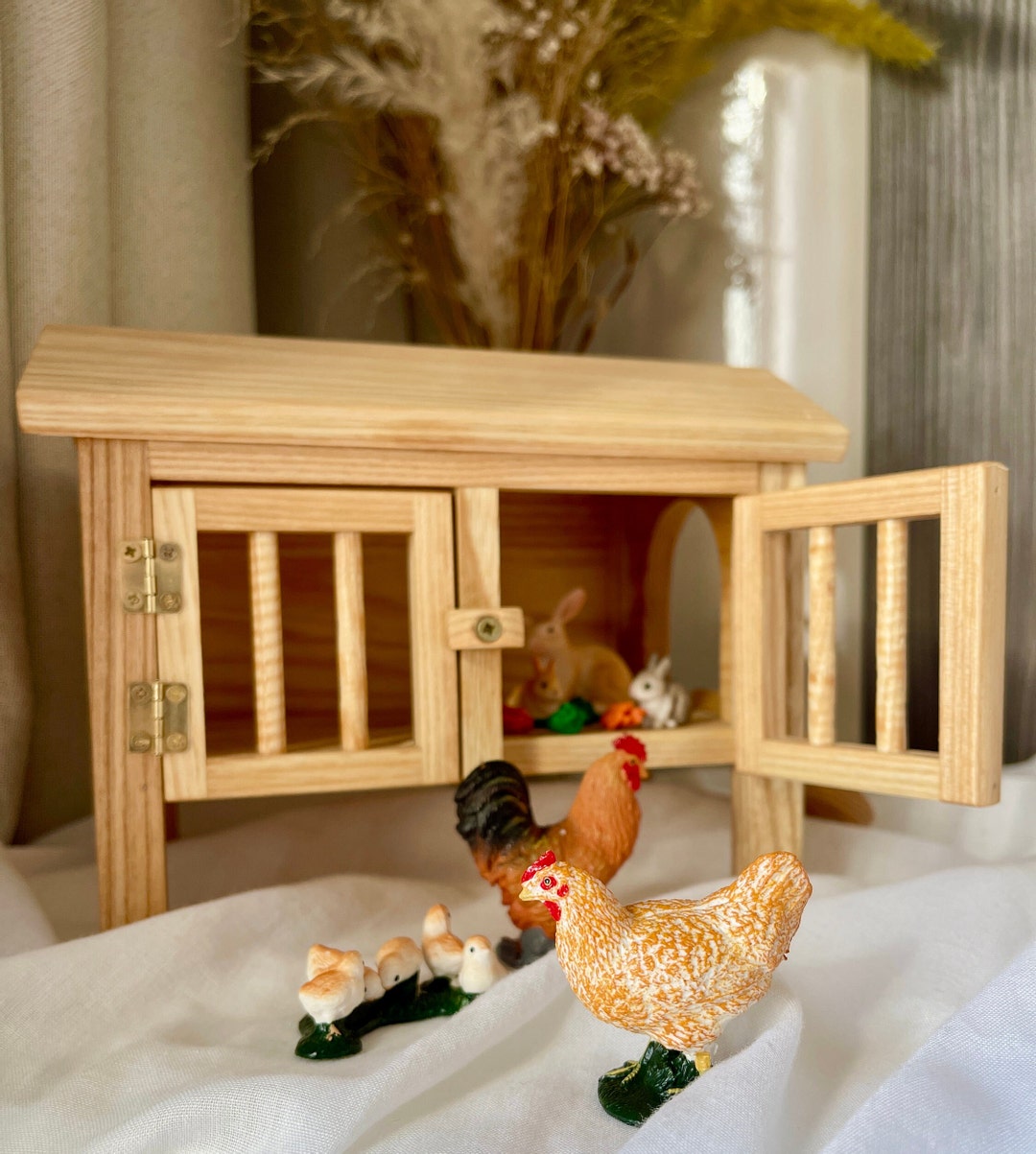 Handmade Wooden Rabbit Hutch: Waldorf Montessori Pretend Play Farm Toy ...