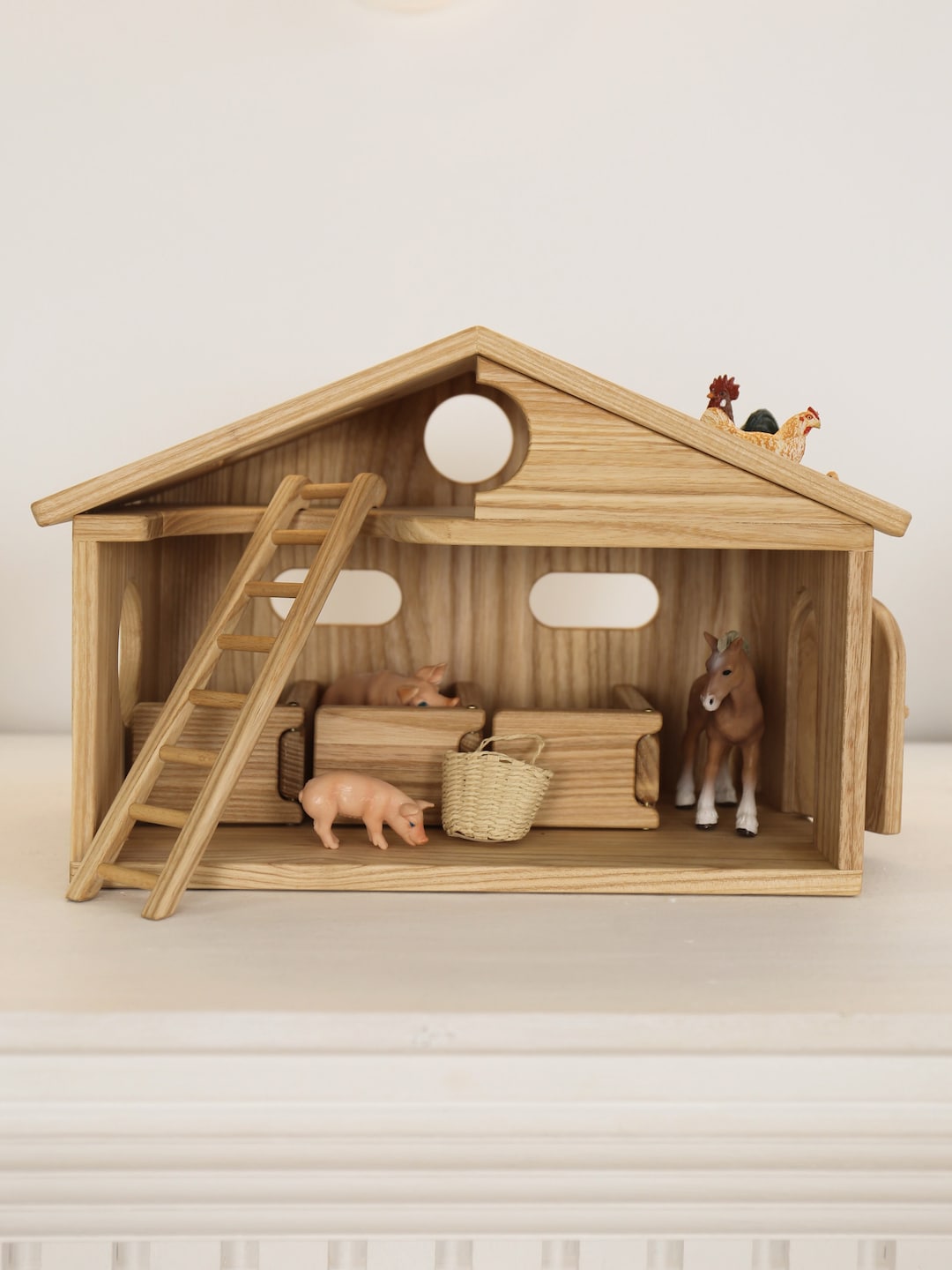Wooden Farmhouse Toy – Waldorf & Montessori Barn With Ledder, Handmade ...