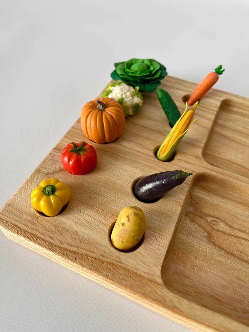 Wooden Vegetable Sorting Tray – Montessori Garden Puzzle, Sensory ...