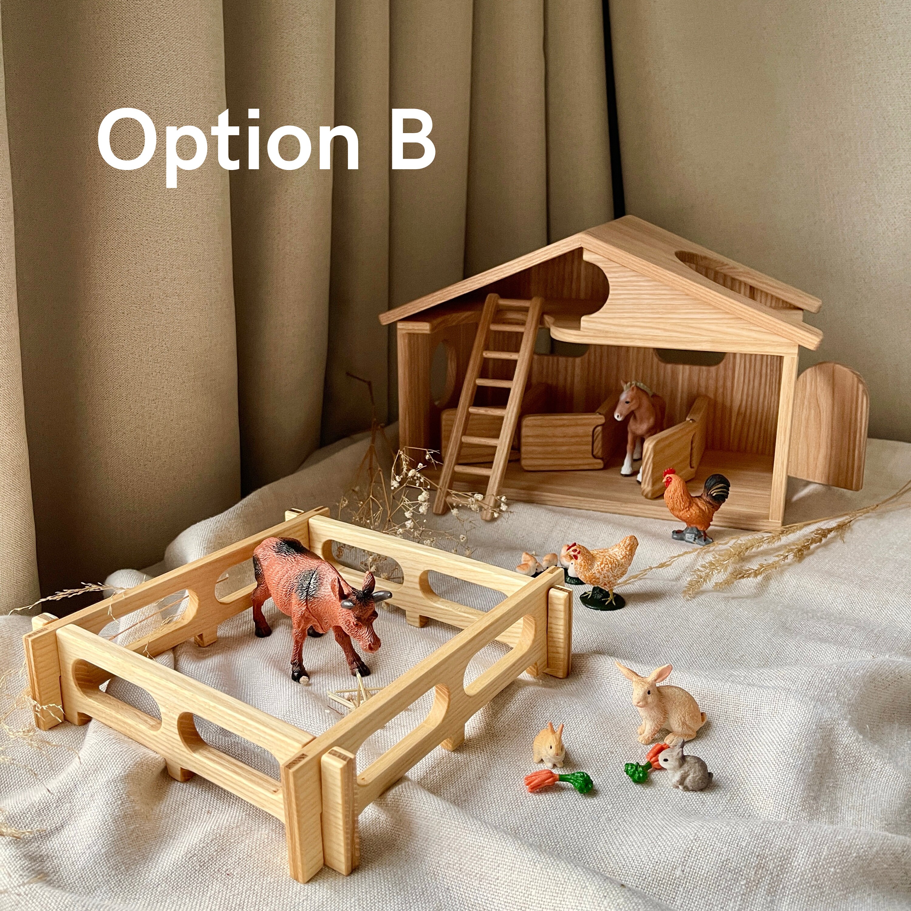 Wooden Farm Toy Set – Montessori & Waldorf Sensory Play, Tiny House ...