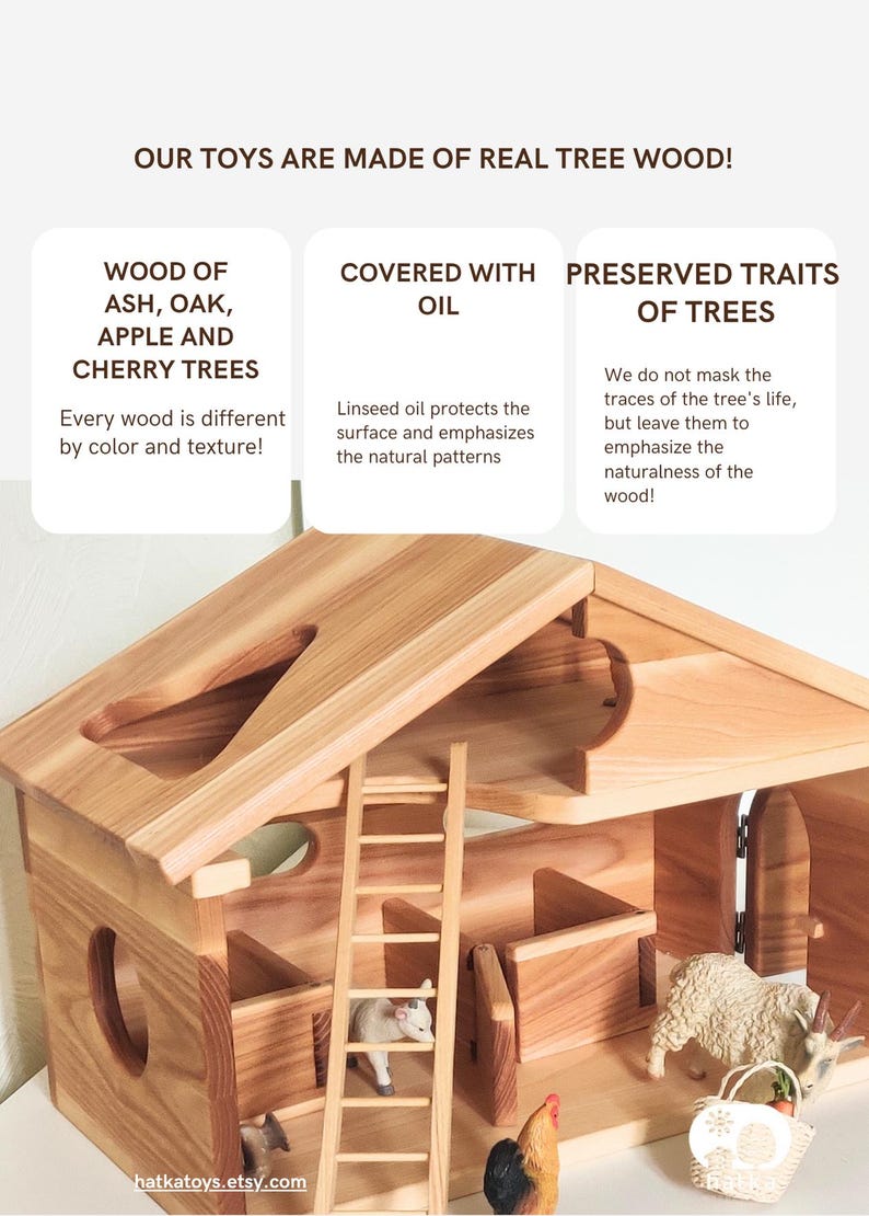 Handmade Wooden Rabbit Hutch: Waldorf Montessori Pretend Play Farm Toy ...