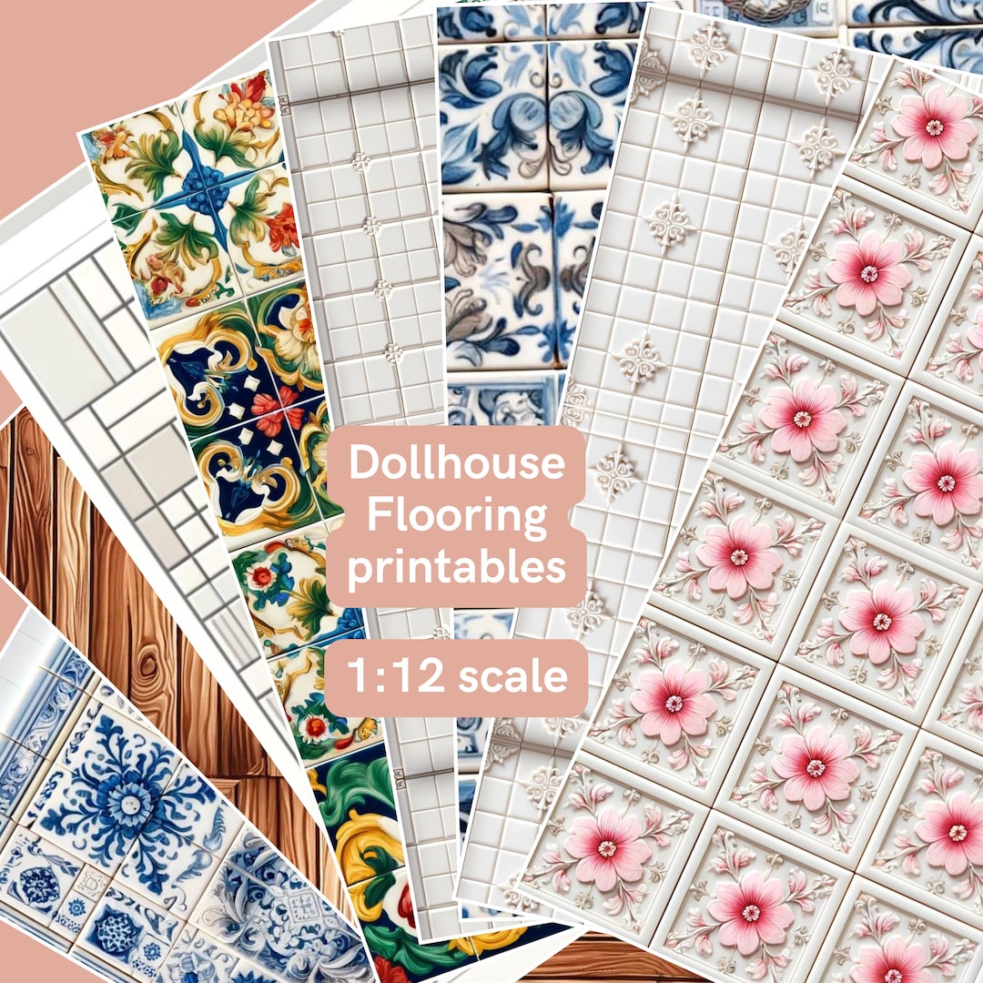 Dollhouse Tile Flooring 1:12 | Mini Printable PDF | 8 Flooring Designs ...