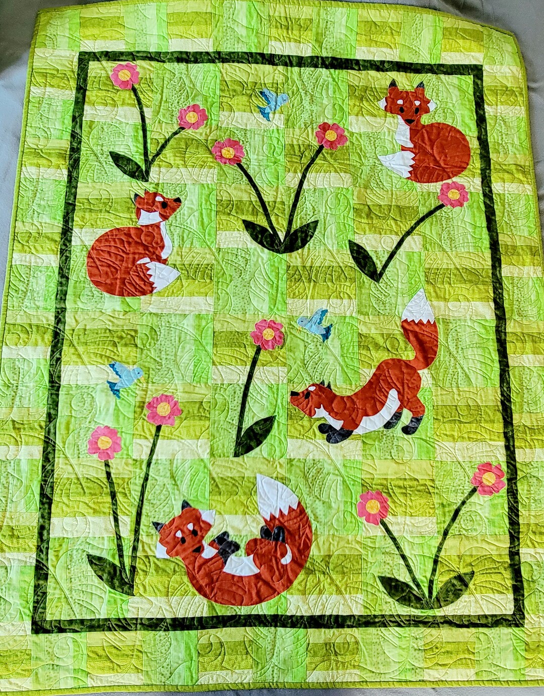 Log Cabin Fox Applique Pieced Small Finished Quilt Minky Backing - Etsy