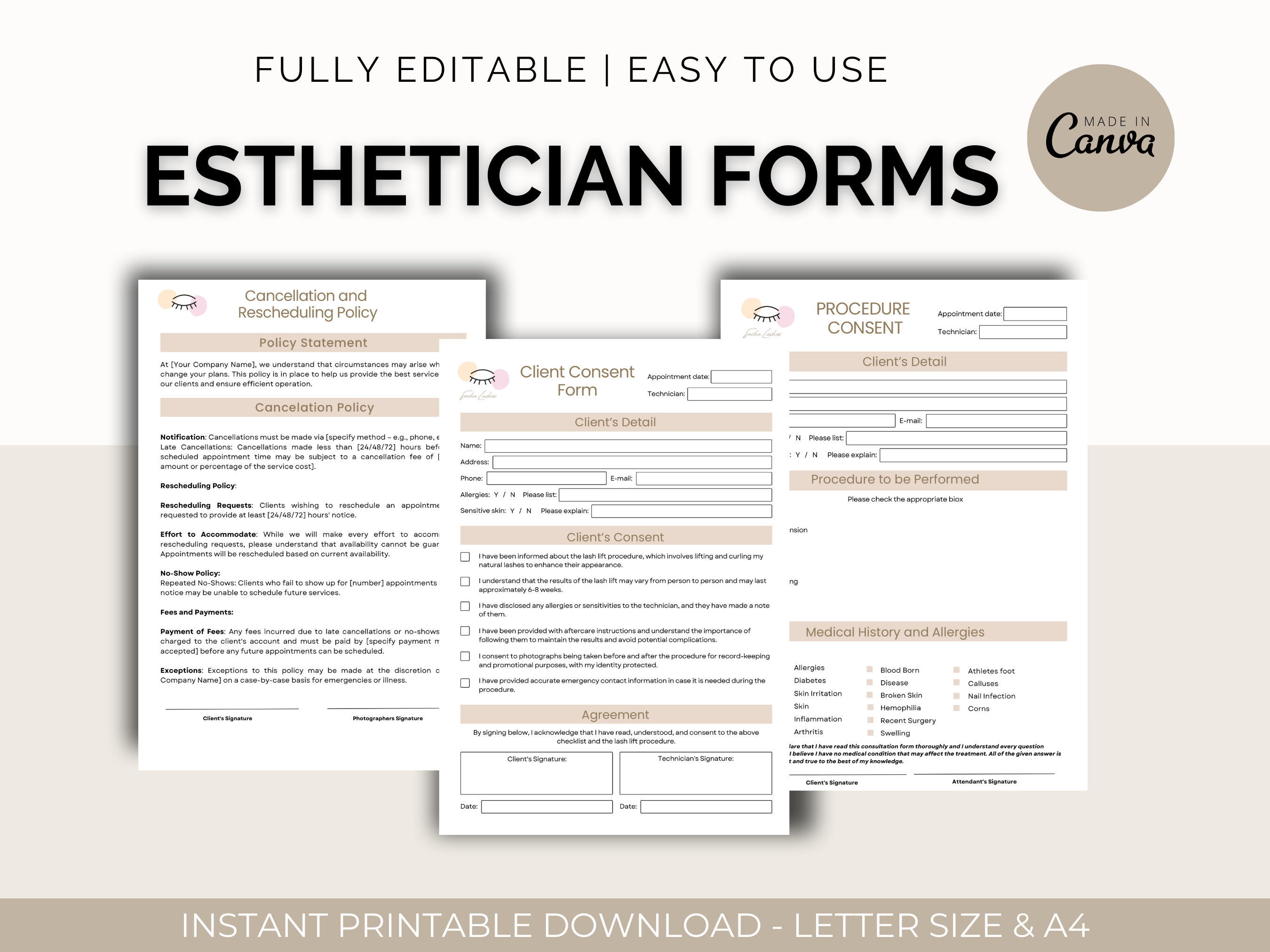 Printable Eyelash Extension Consent Forms, Editable Lash Templates ...