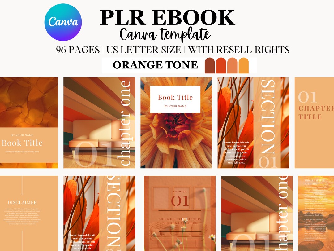 Orange Ebook Template Theme, PLR Orange Ebook Canva Template, Lead Magnet, Resell Rights, PLR ...