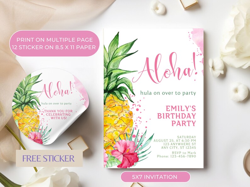 Plantilla de invitación de cumpleaños de Aloha de piña tropical ...