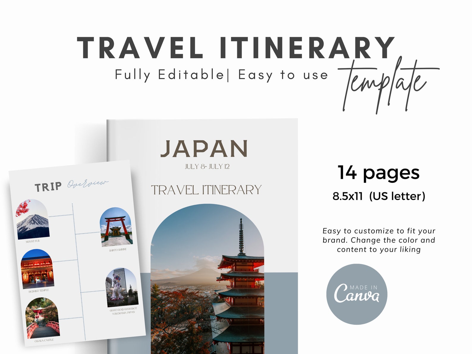 Japan Editable Travel Itinerary Template, Trip Itinerary, Printable ...