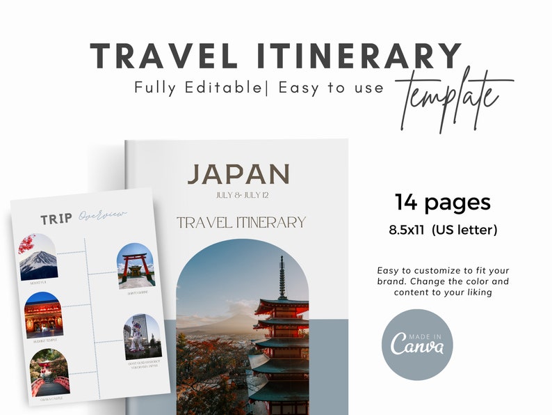 Japan Travel Itinerary Template, Editable Travel Planner (digital ...