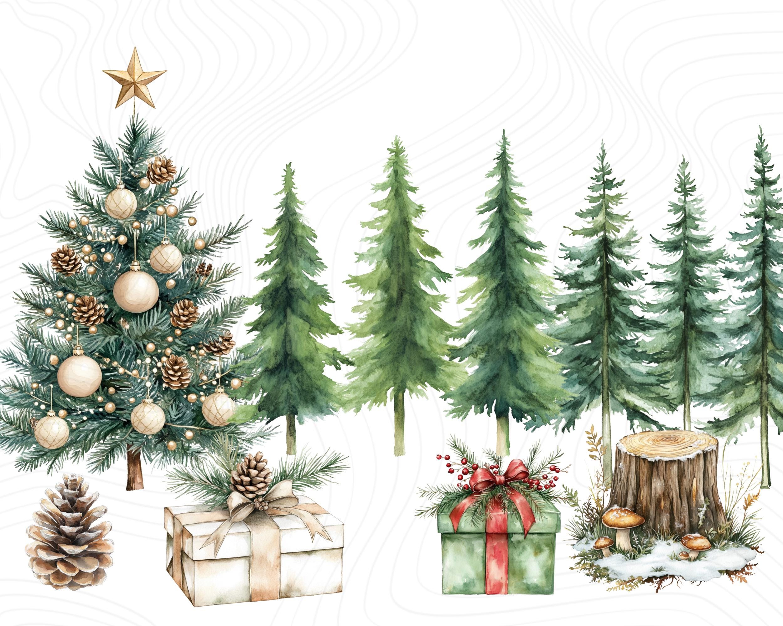 Woodland Christmas Clipart Bundle, Watercolor Christmas Animals Clipart ...