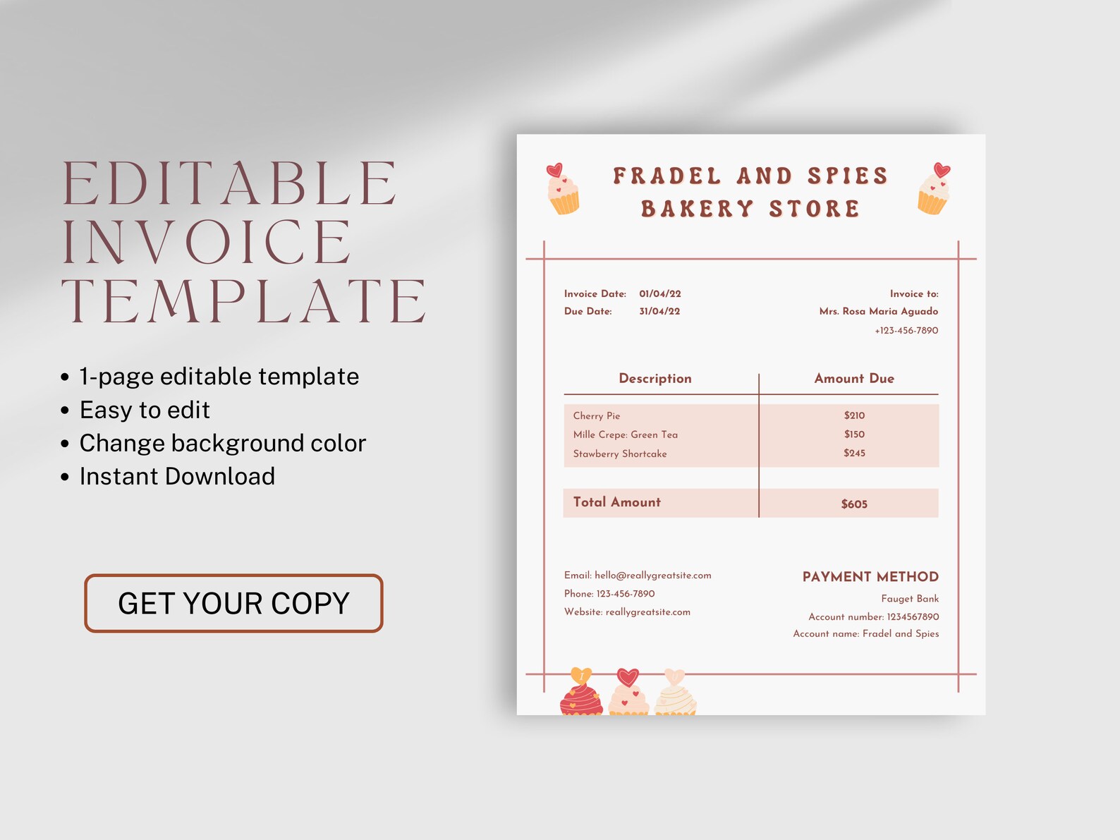 Cake Invoice Template Editable, Bakery Order Form, Small Business ...