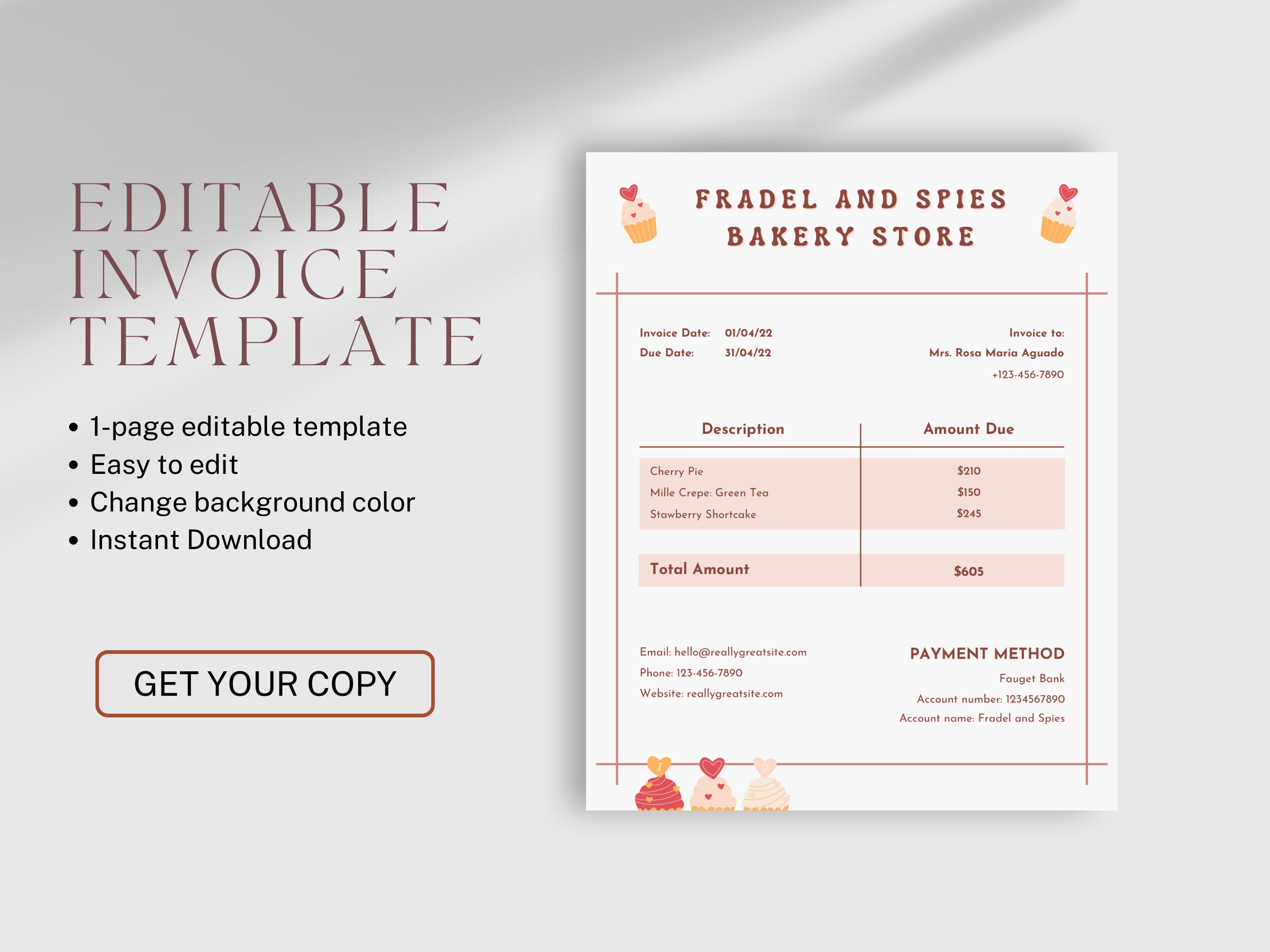Cake Invoice Template Editable, Bakery Order Form, Small Business ...