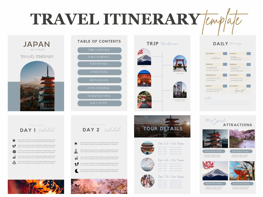 Japan Travel Itinerary Template, Editable Travel Planner (digital ...