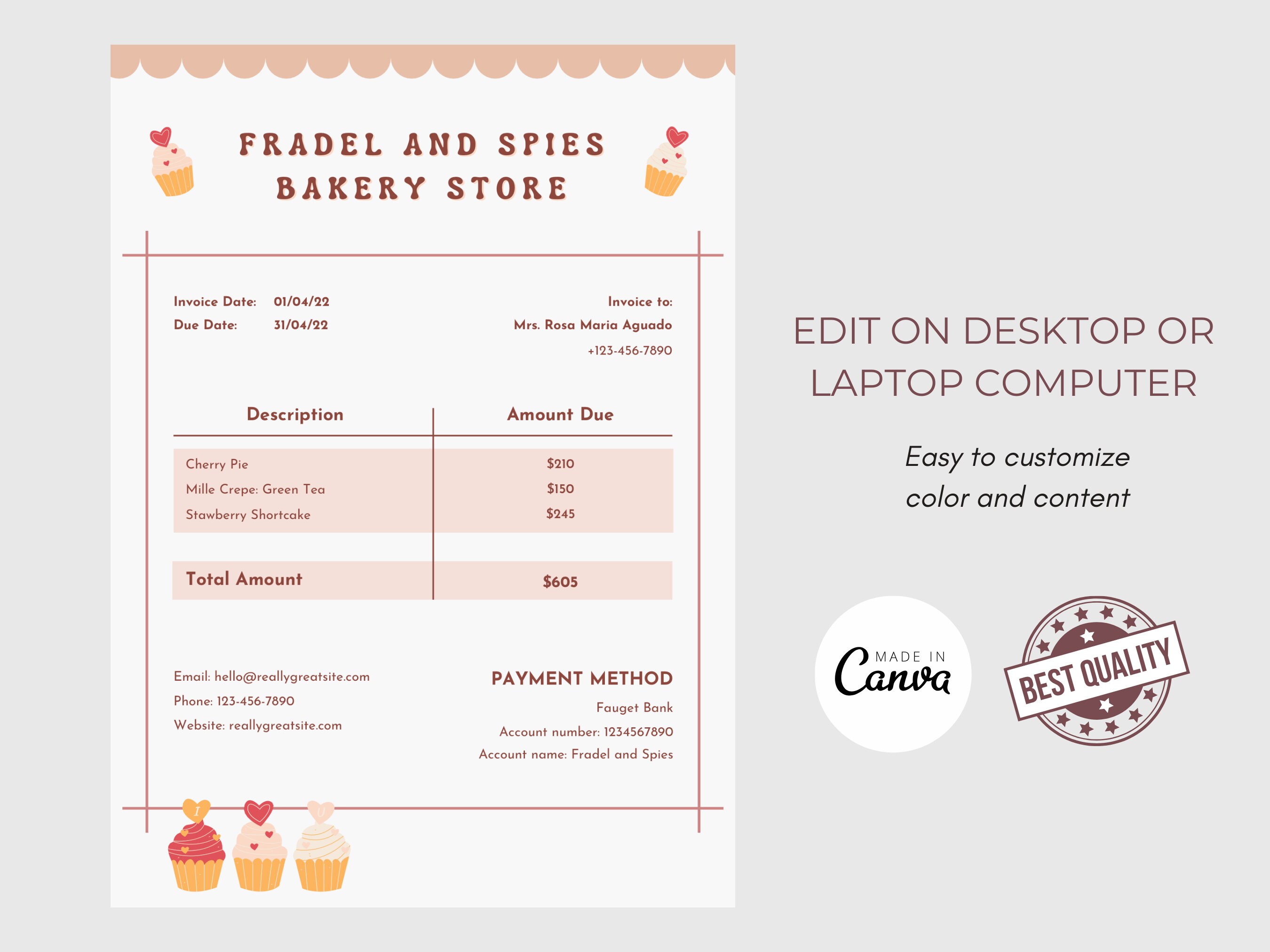 Cake Invoice Template Editable, Bakery Order Form, Small Business ...