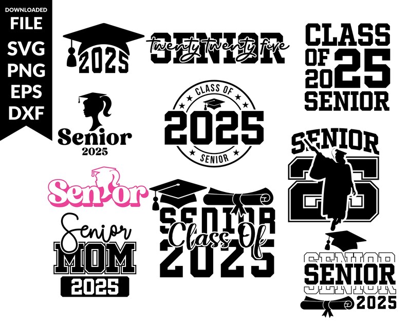 Senior 2025 SVG Bundle for Cricut, Graduation Cap PNG, Class of 2025 ...